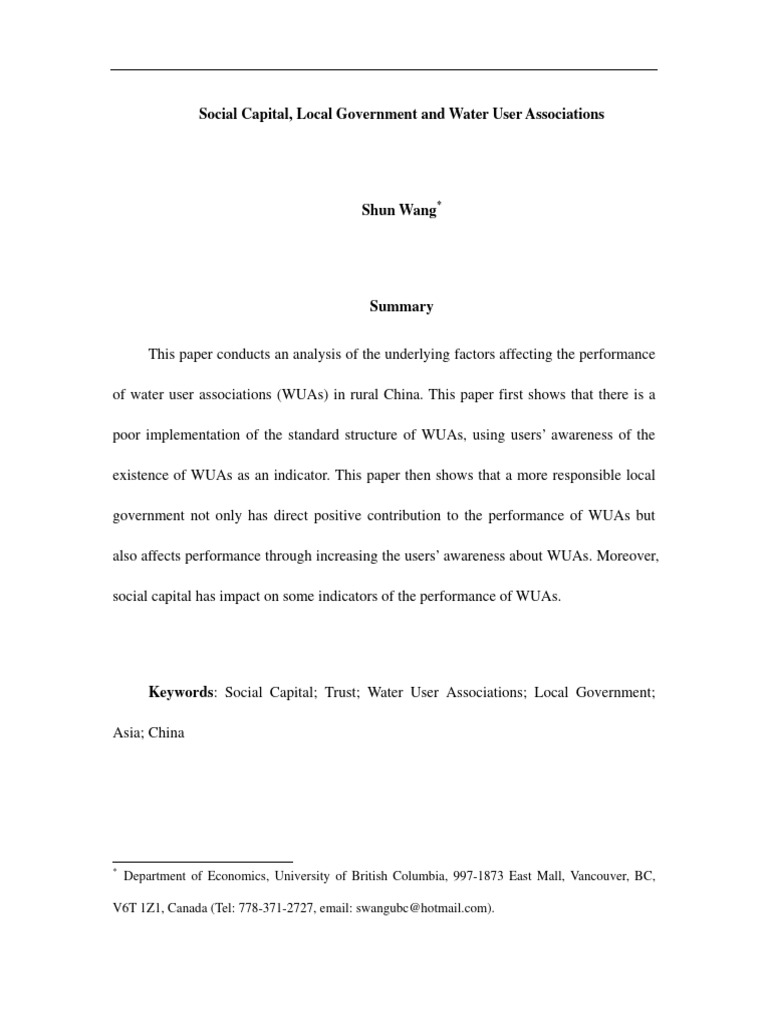 Social Capital, Local Government and Water User Associations WANG | PDF ...