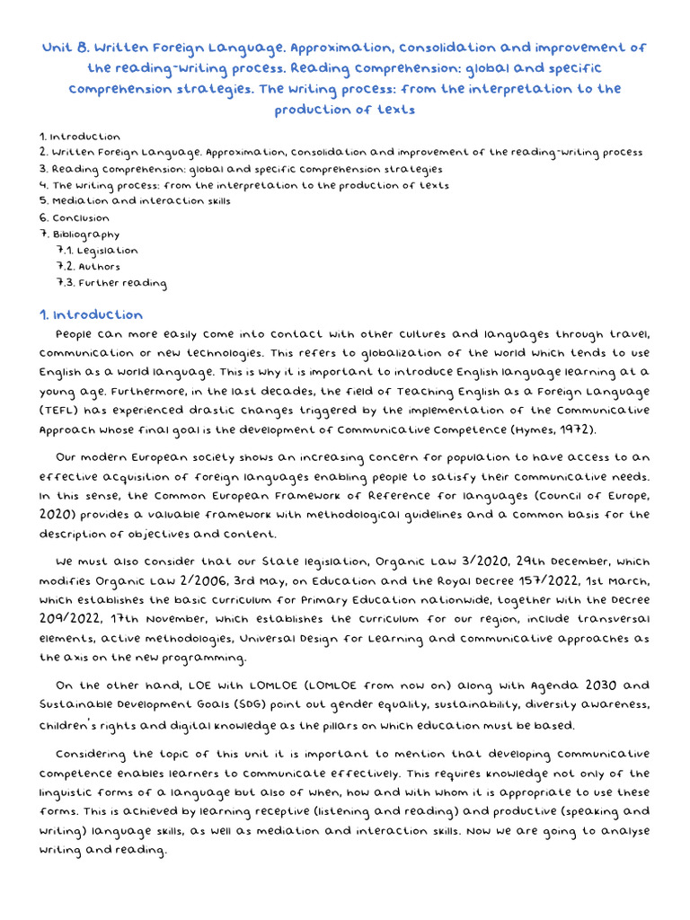 Unit 8. Written Foreign Language. Approximation, consolidation and ...