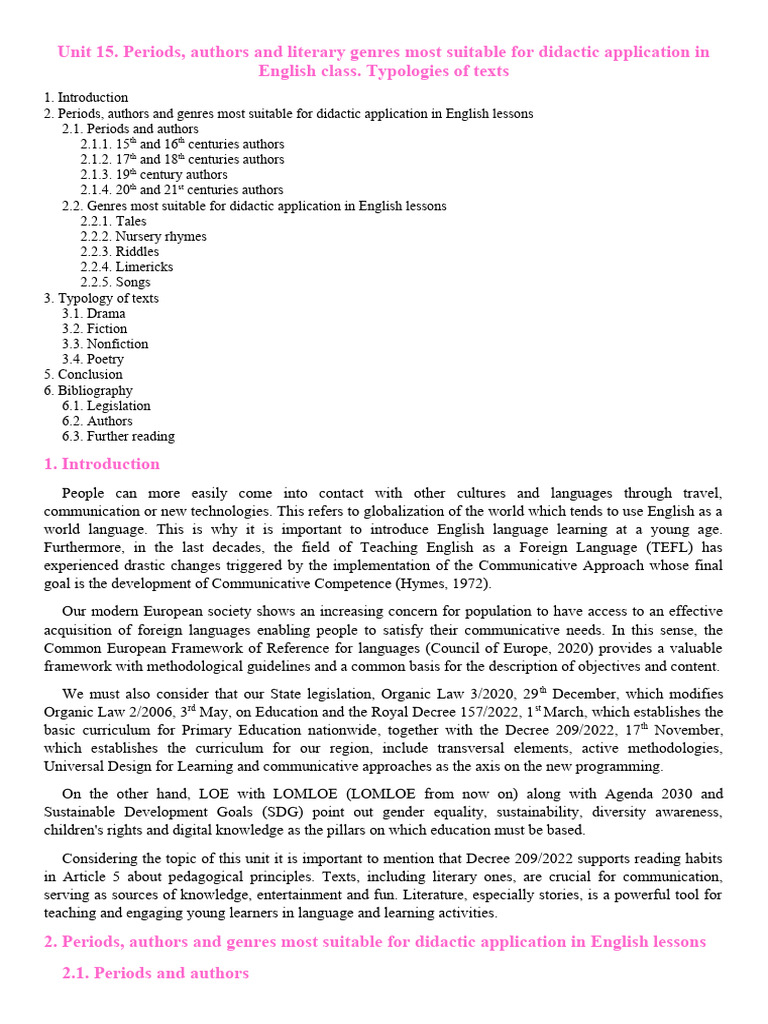 Unit 15. Periods, Authors and Literary Genres Most Suitable For ...