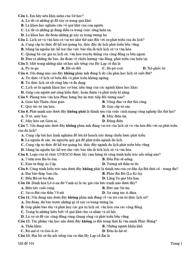 Câu Hỏi Hk1 10 Cơ Bản | PDF