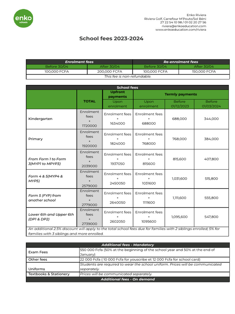Enko Riviera School Fees 2023-2024 | PDF | Financial Services | Money