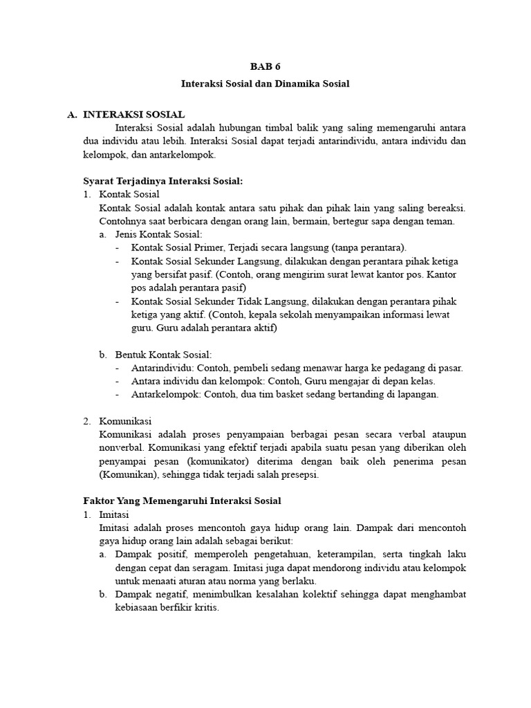 Modul BAB 6 (Interaksi Sosial Dan Dinamika Sosial) | PDF