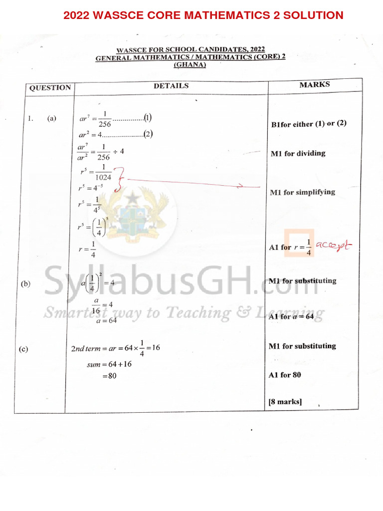 2022 Wassce Mathematics 2 Solution | PDF