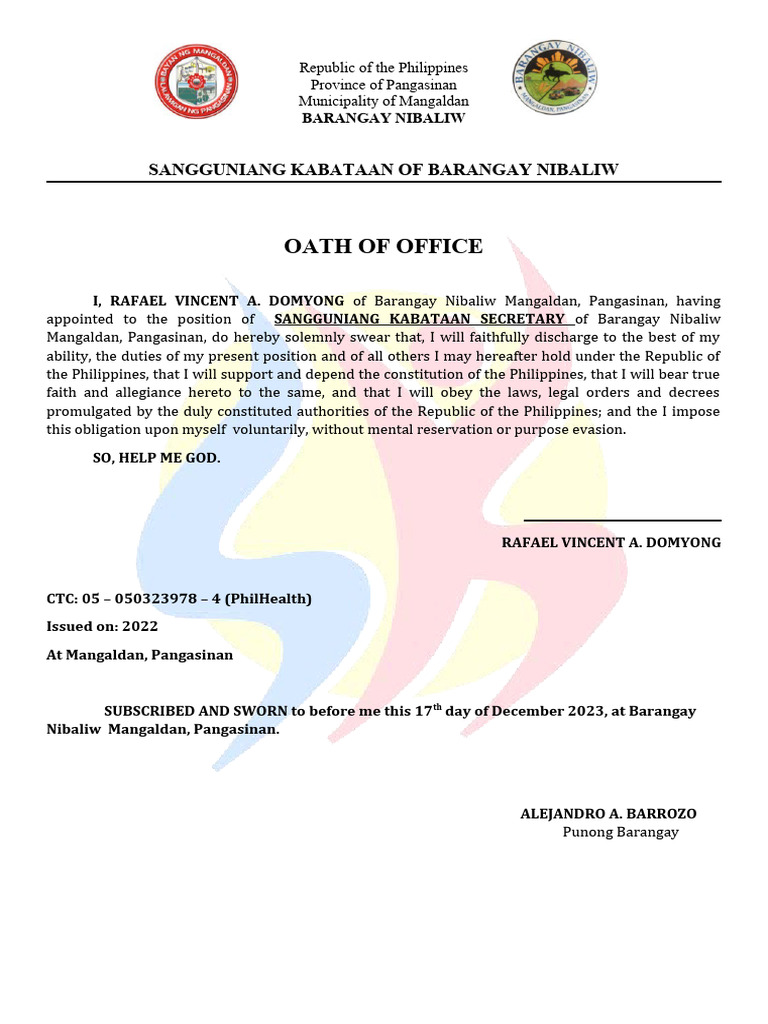 Oath of Office | PDF | Oath Of Office | Oral Communication