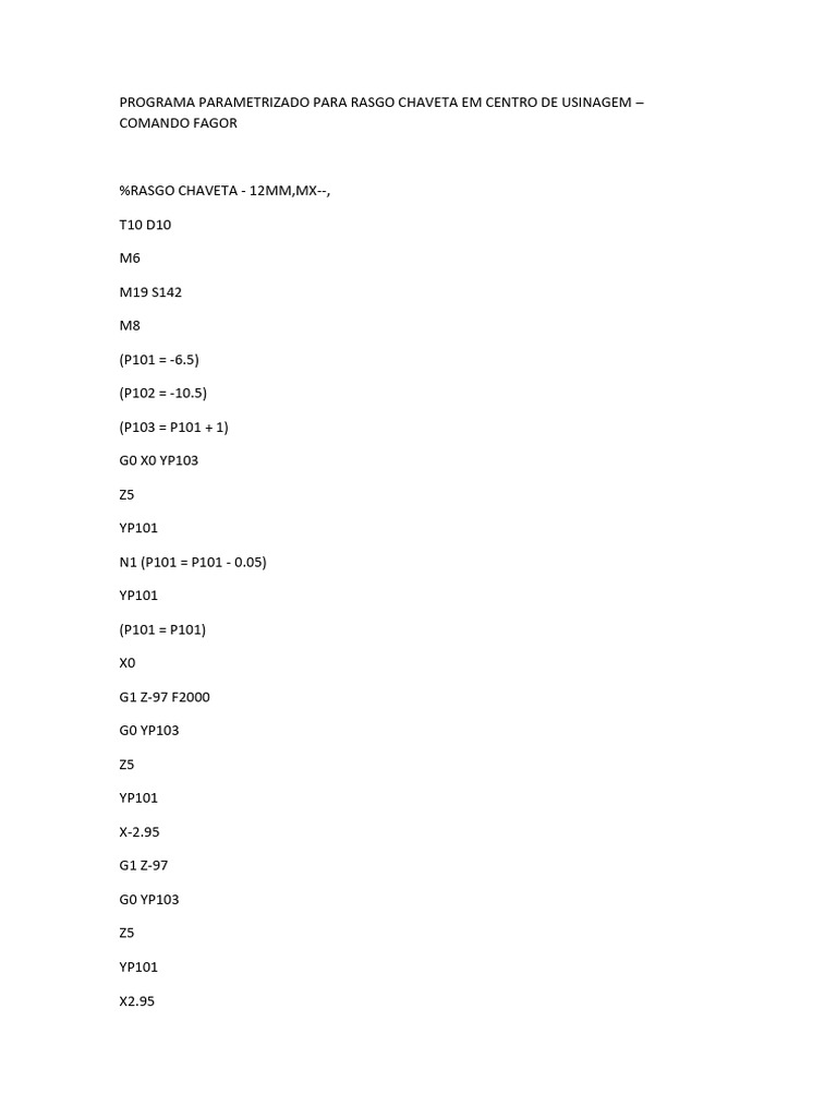 Programa Parametrizado para Rasgo Chaveta em Centro de Usinagem | PDF