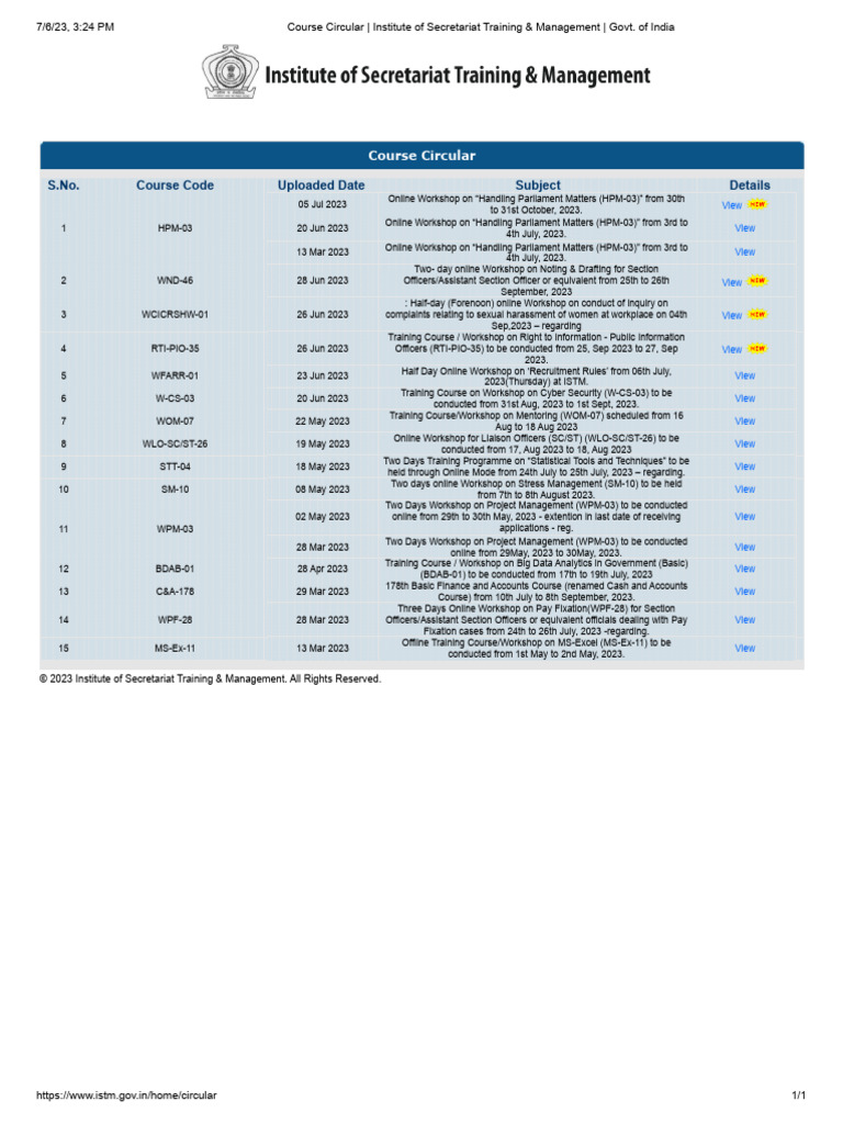 Course Circular - Institute of Secretariat Training & Management - Govt ...