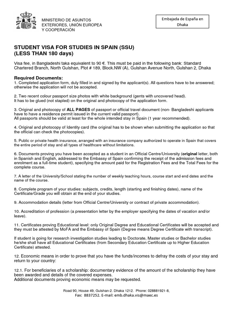 Student Visa For Studies in Spain Ssu | PDF | Travel Visa | Passport