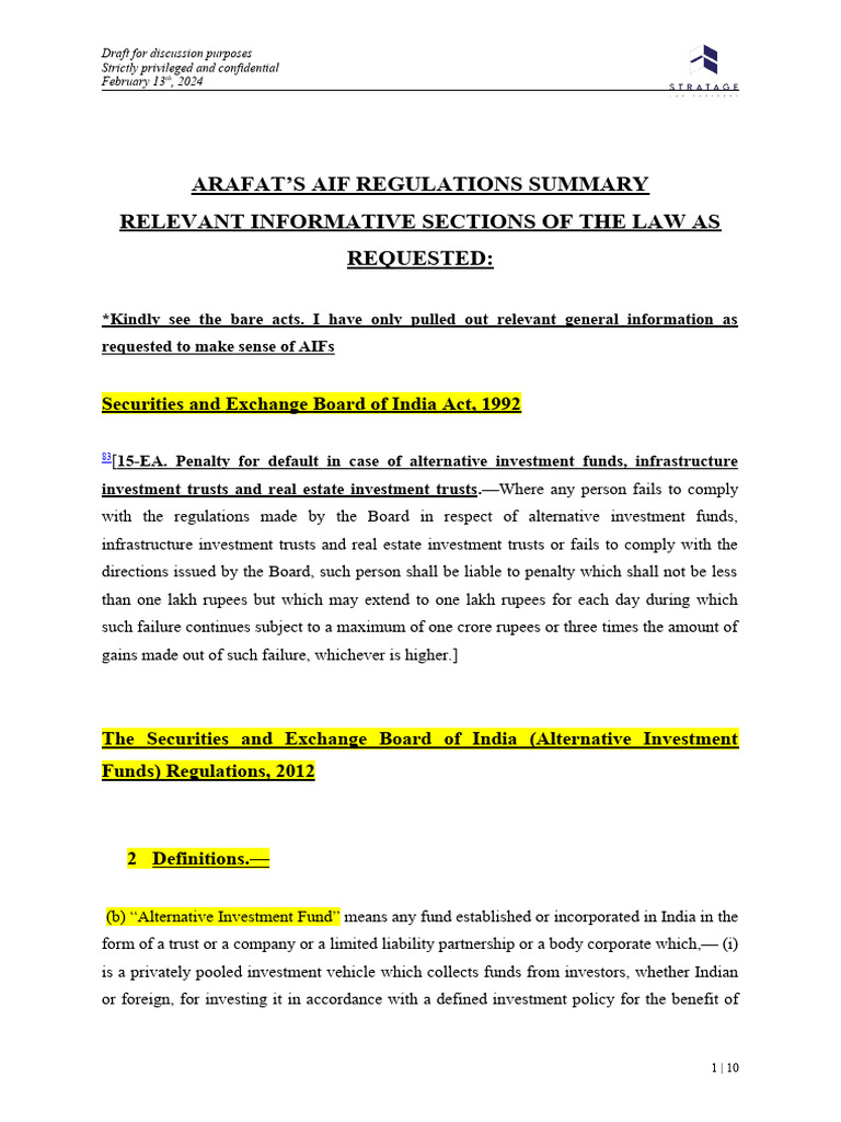 Arafat’s Aif Regulations Summary | PDF | Investment Fund | Investing