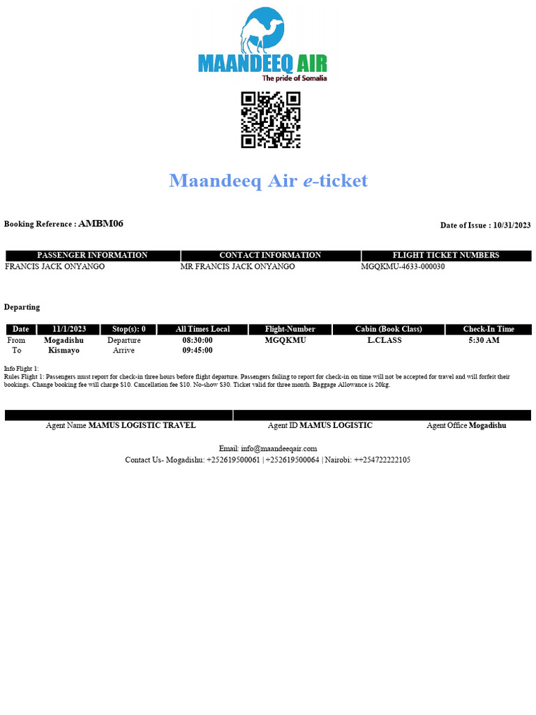 Maandeeq Air E-Ticket Confirmation | PDF