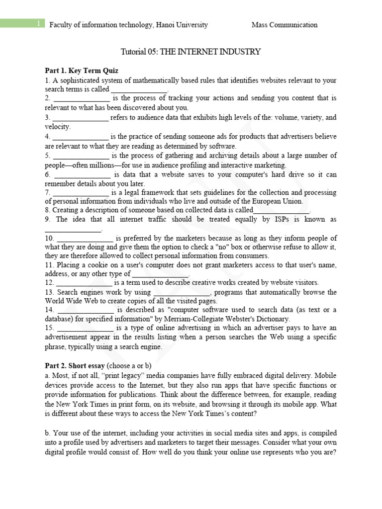 Tut05 - THE INTERNET INDUSTRY | PDF | Internet | World Wide Web