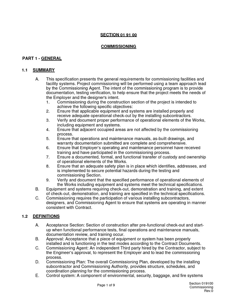 Commissioning Requirements Overview | PDF | General Contractor