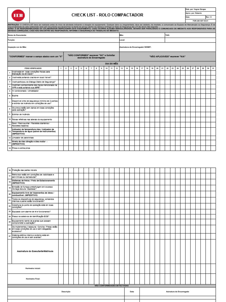 Check List - Rolo Compactador | PDF