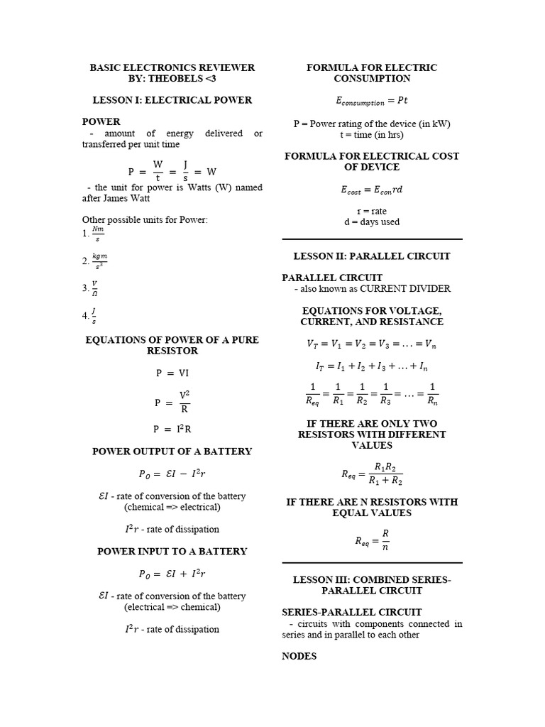 Basic Electronics Reviewer | PDF | Series And Parallel Circuits | Power ...