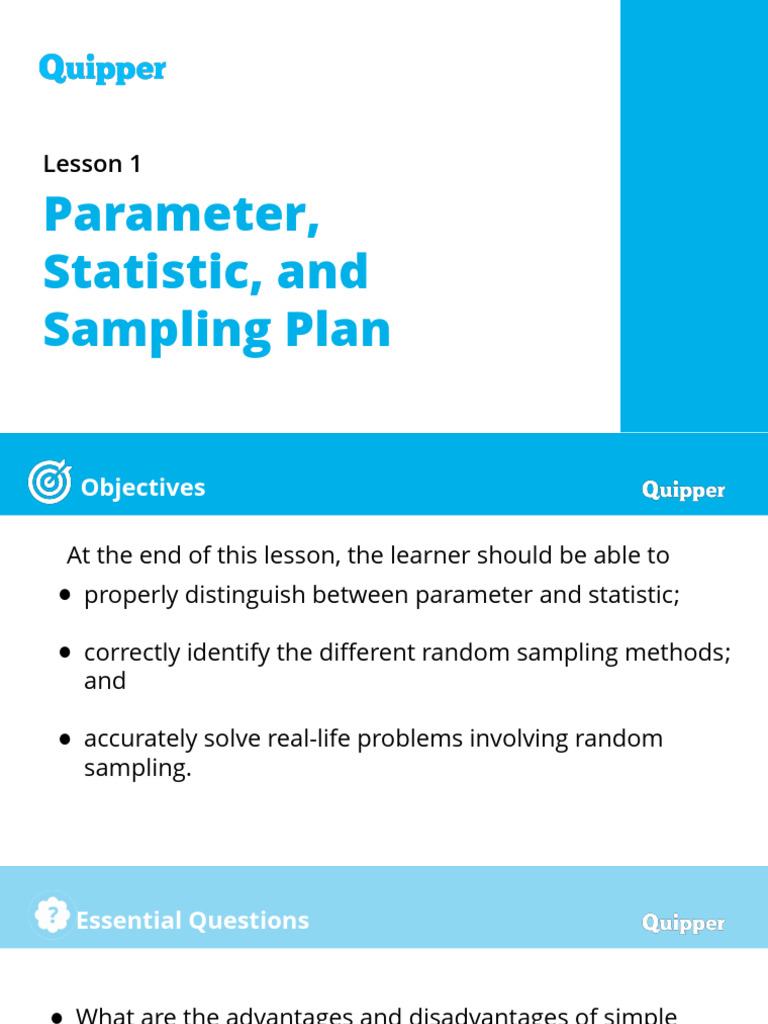 StatsProb ParameterStatisticSampling Plan | PDF | Sampling (Statistics) | Stratified Sampling