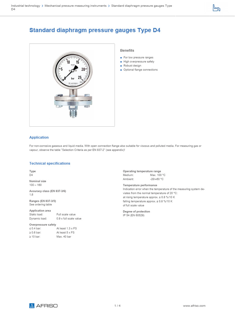 Standard Diaphragm Pressure Gauges Type D4 DB en | Download Free PDF ...