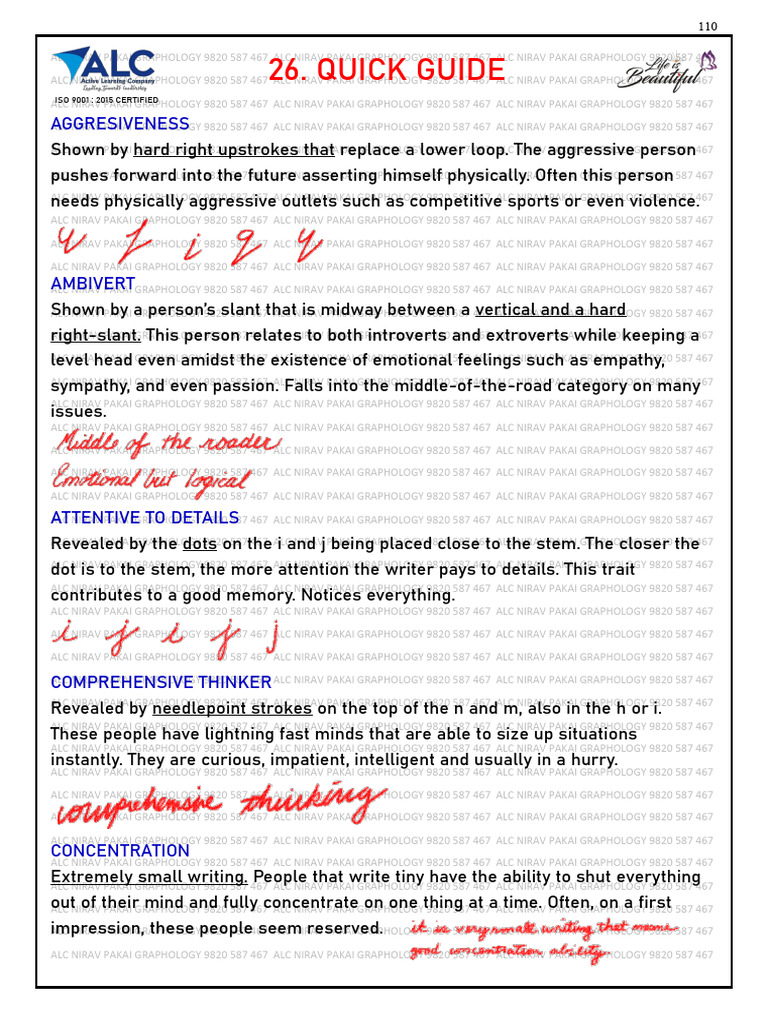 ALC Graphology Notes - 3 | PDF | Psychology | Behavioural Sciences