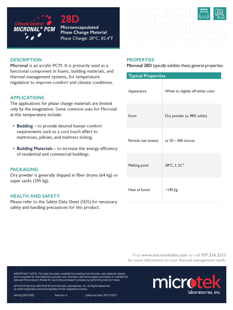 Micronal 28D Phase Change Material | PDF | Materials | Building Engineering
