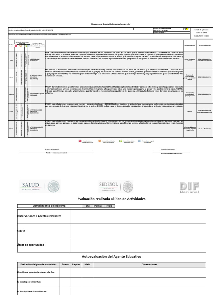 Planeacion Dif Horte 23 Lactante | PDF | Evaluación | Modificación de comportamiento