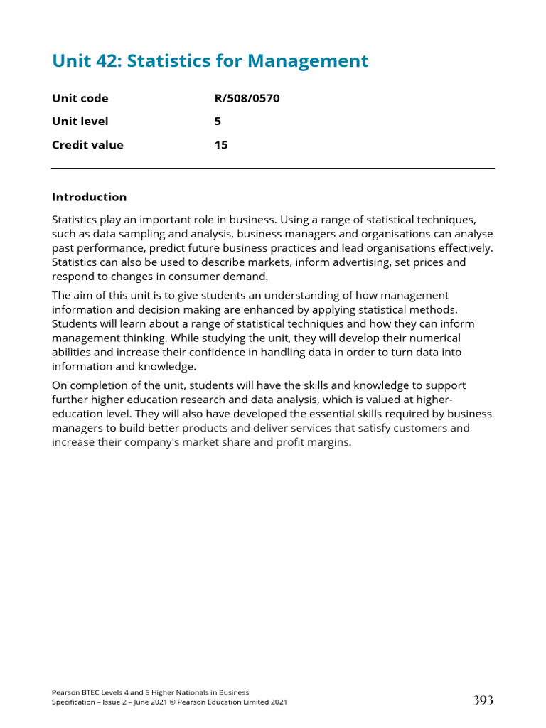 Unit 42 - Statistics For Management | PDF | Data Analysis | Statistics