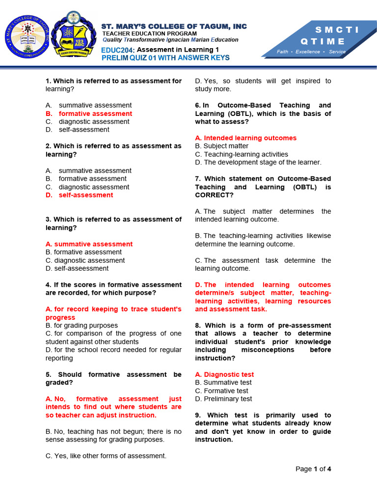 Educ204 Prelim Quiz01 | Download Free PDF | Educational Assessment | Evaluation
