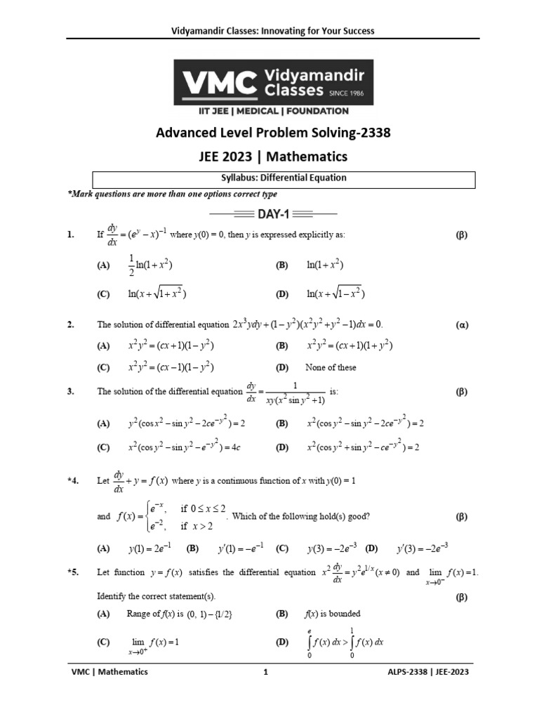 Maths ALPS-2338 - JEE 2023 - Paper (Week-38) | PDF | Tangent | Equations