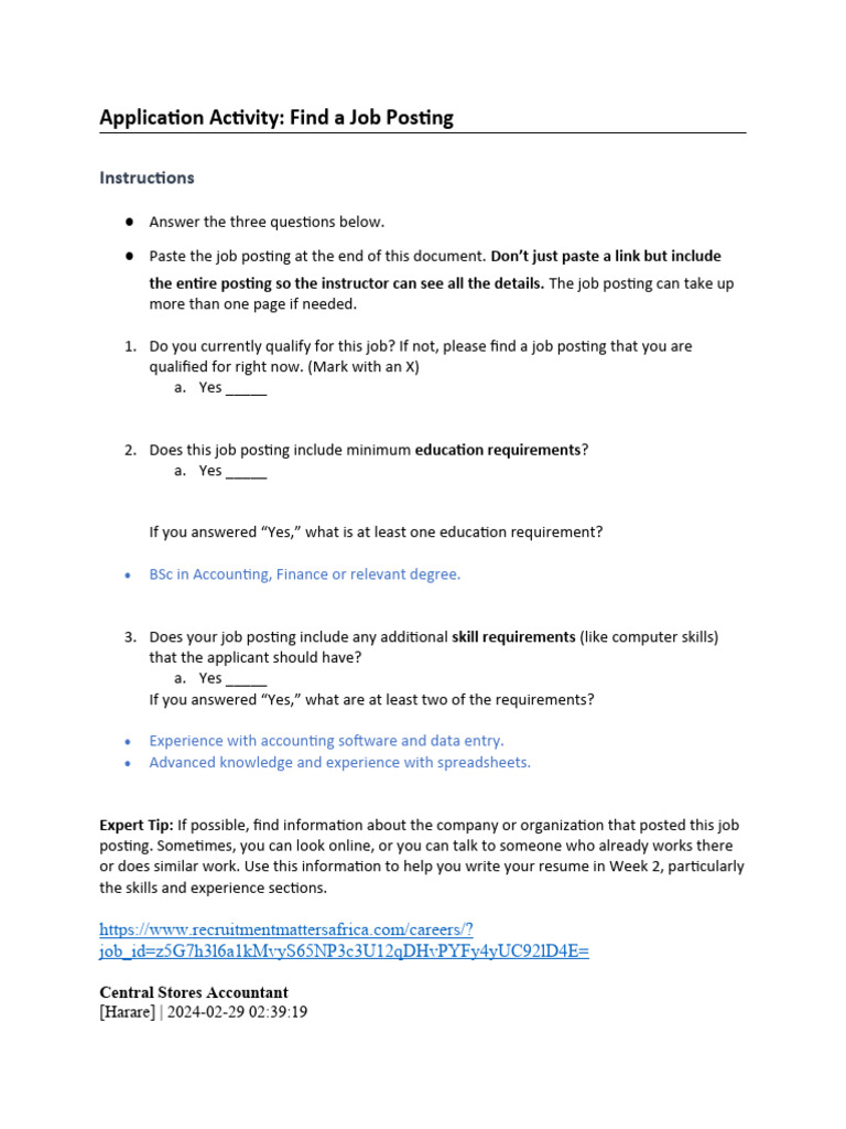 pc102 w01 Document-Applicationactivity-Findajobposting | PDF ...