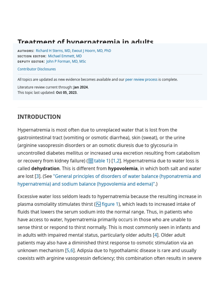 Treatment of Hypernatremia in Adults - UpToDate | PDF | Hyperglycemia ...