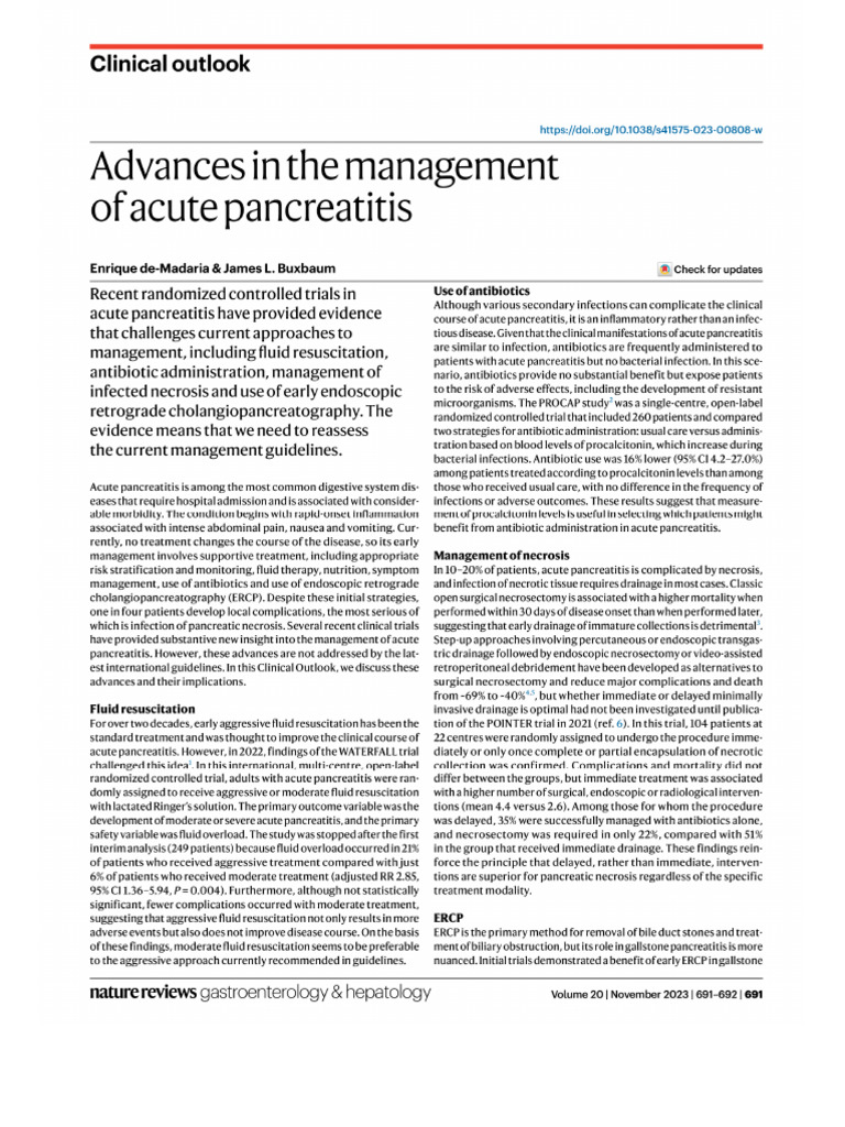 Advances in The Management of Acute Pancreatitis | PDF