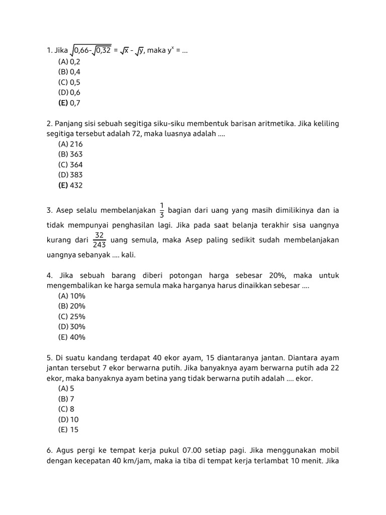 Soal Penalaran Matematika SNBT 2024 | PDF | Griya & Taman