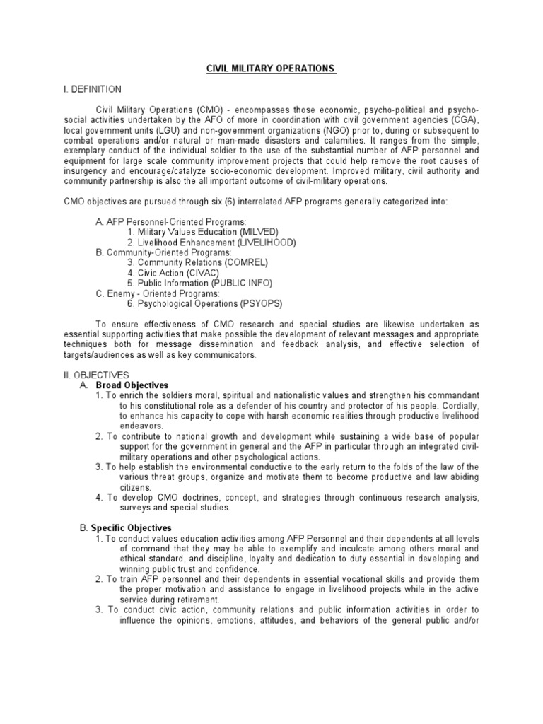Civil Military Operations | PDF | Non Governmental Organization | Armed ...