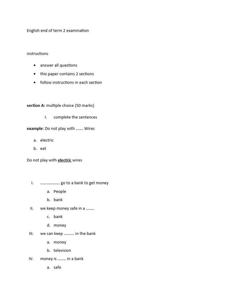 English End of Term 2 Examination-1 | PDF | Linguistic Typology ...