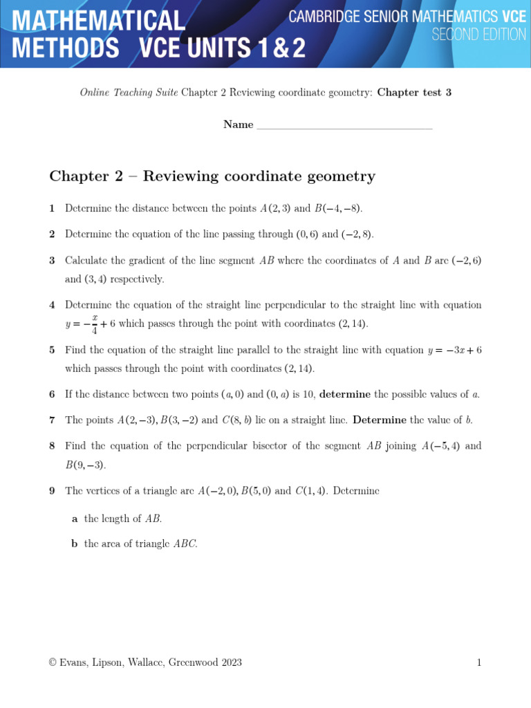 Chapter 2 Test 3 | PDF | Line (Geometry) | Perpendicular