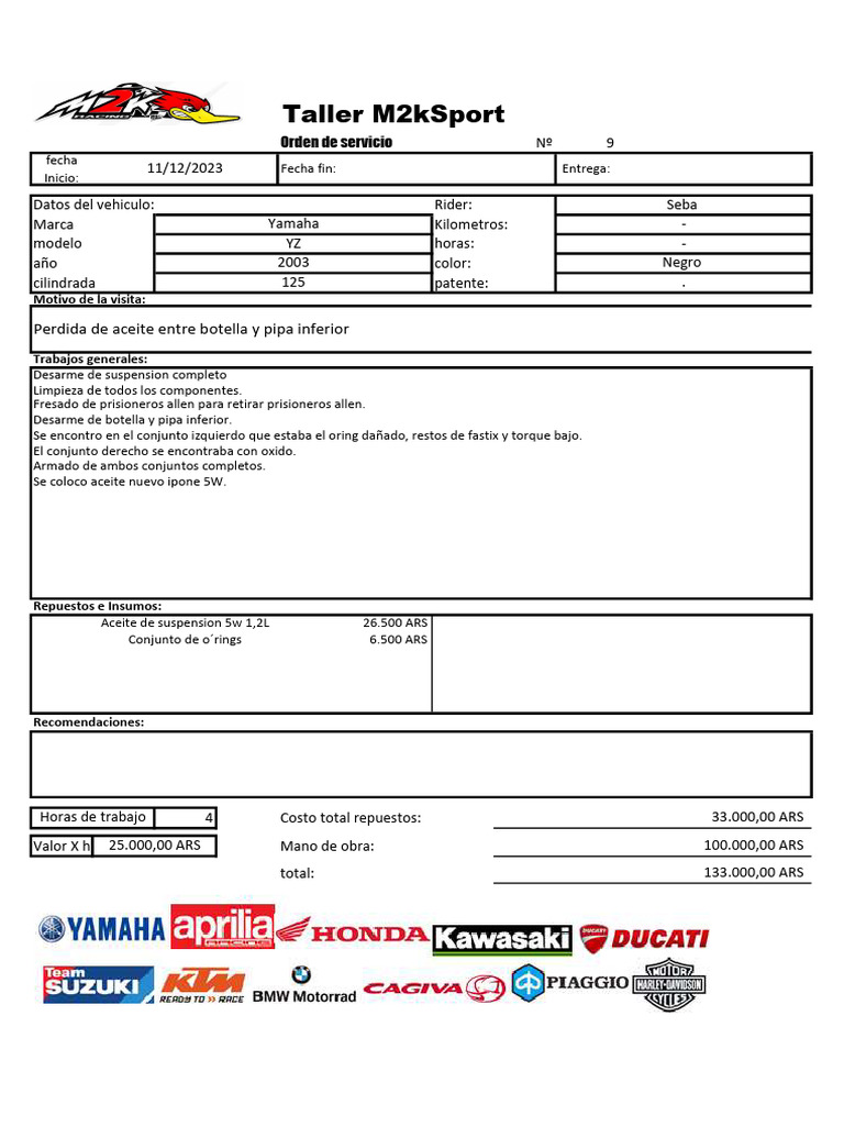 OT 009 Yamaha Yz125 Suspension | PDF