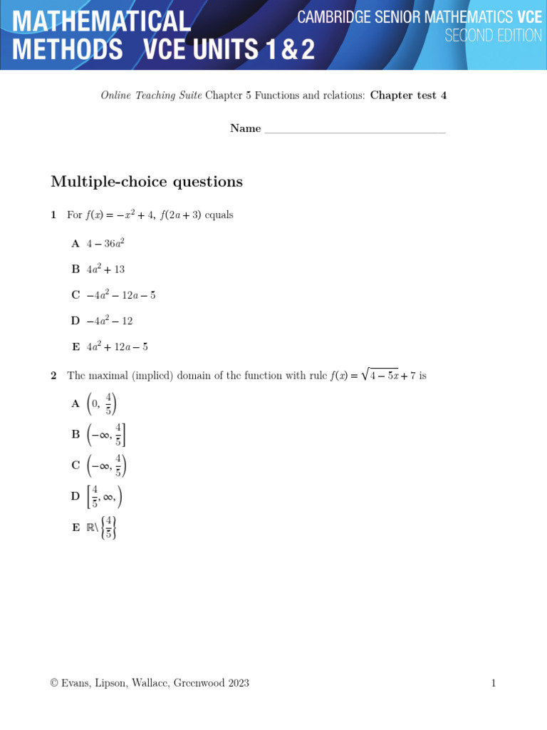 Chapter 5 Test 4 | PDF | Mathematical Relations | Mathematical Analysis