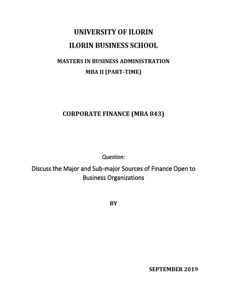 Major and Sub-Major Sources of Finance Open To Business Organizations ...