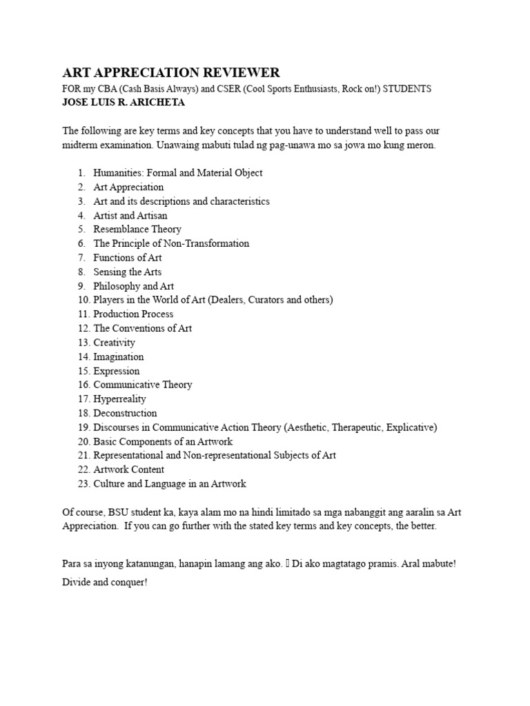 Reviewer in Art Appreciation by Sir Luis | PDF