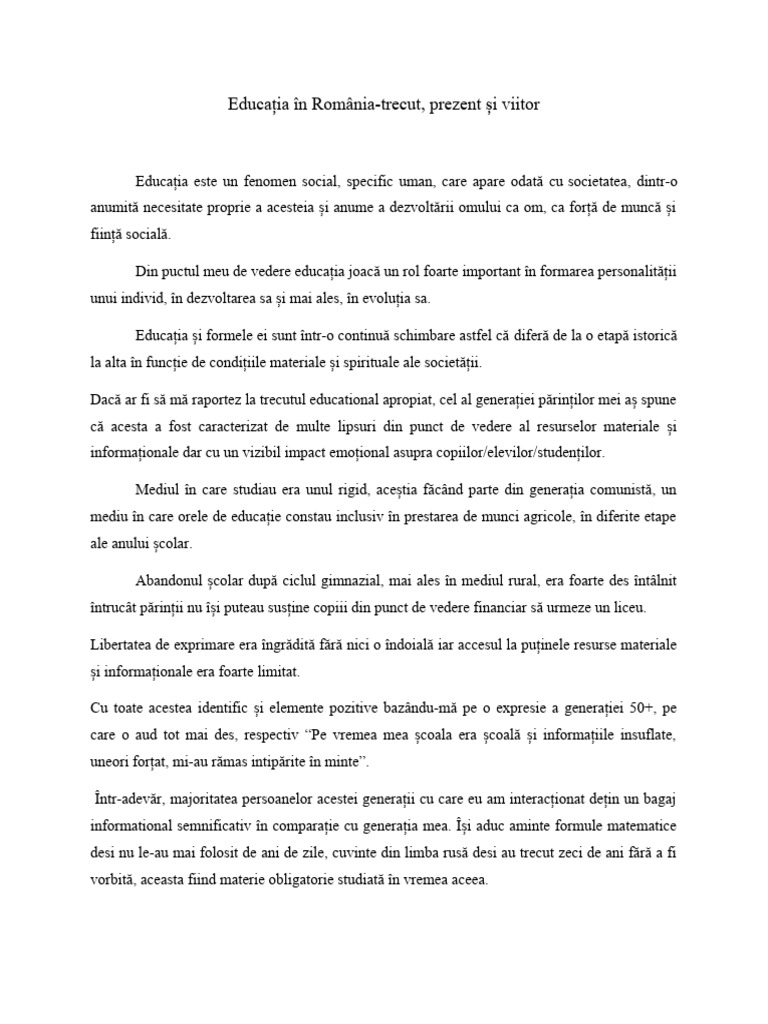 Educatia in Romania-Trecut, Prezent Si Viitor | PDF