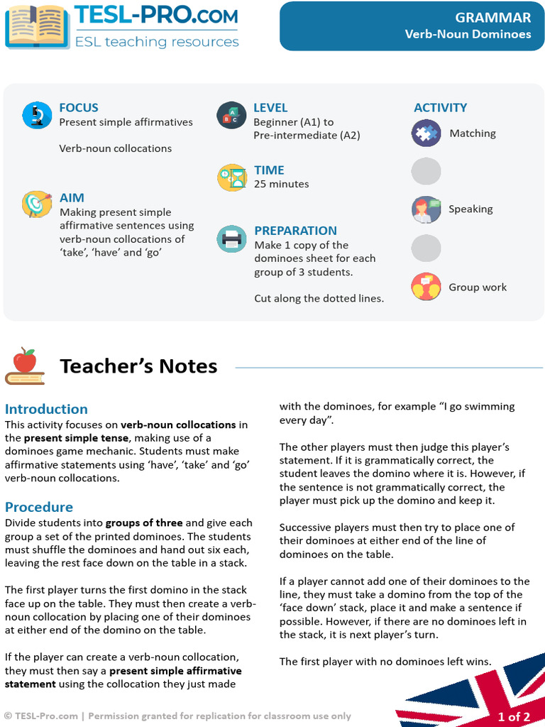 Verb Noun Dominoes Oqq6fz | PDF | Verb | Semantic Units