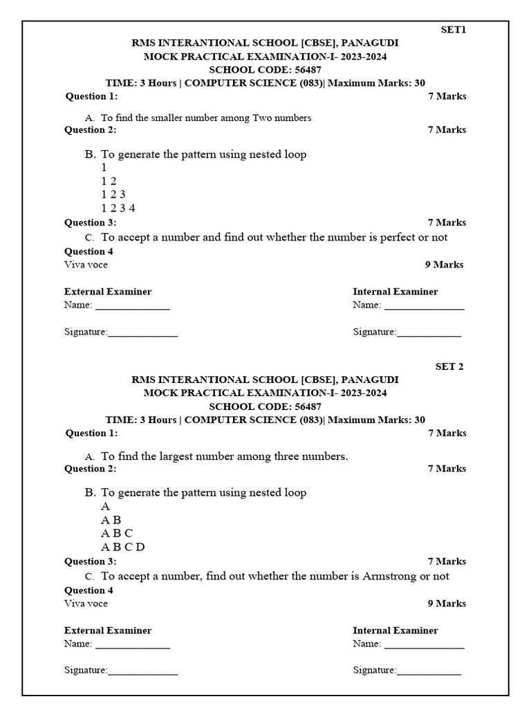 Grade XI - 2023-24 Term 1 Practical Examination | PDF | Computer ...