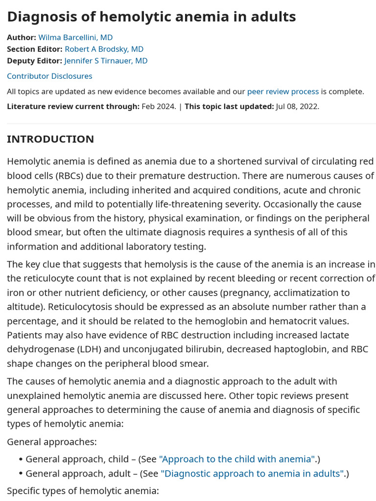 Diagnosis of Hemolytic Anemia in Adults | PDF | Anemia | Red Blood Cell