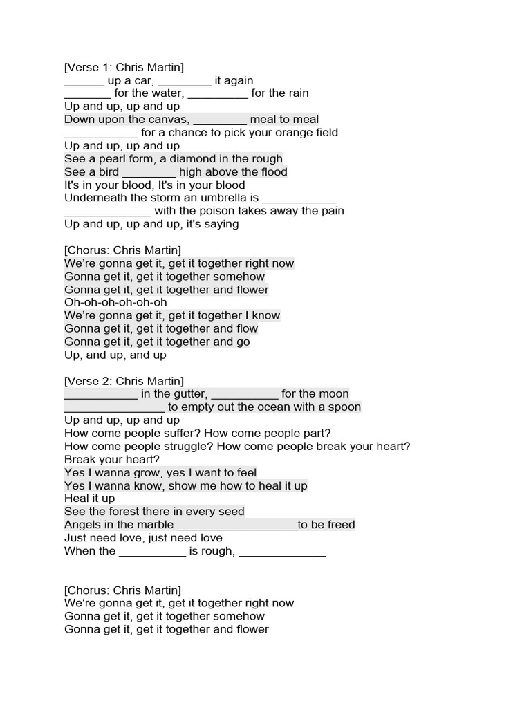 Coldplay's "Up&Up" Lyrics Analysis | PDF | Recorded Music | Sound Recording