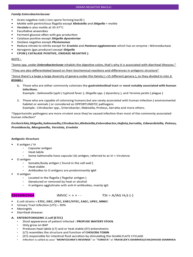 Enterobacteriaceae | PDF | Salmonella | Medical Specialties
