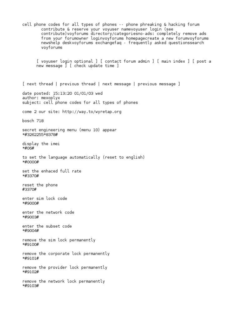 Cell Phone Codes For All Types of Phones - Phone Phreaking & H | PDF ...