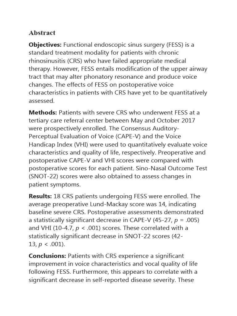 Voice Improvement After FESS in CRS Patients | PDF | Science & Mathematics