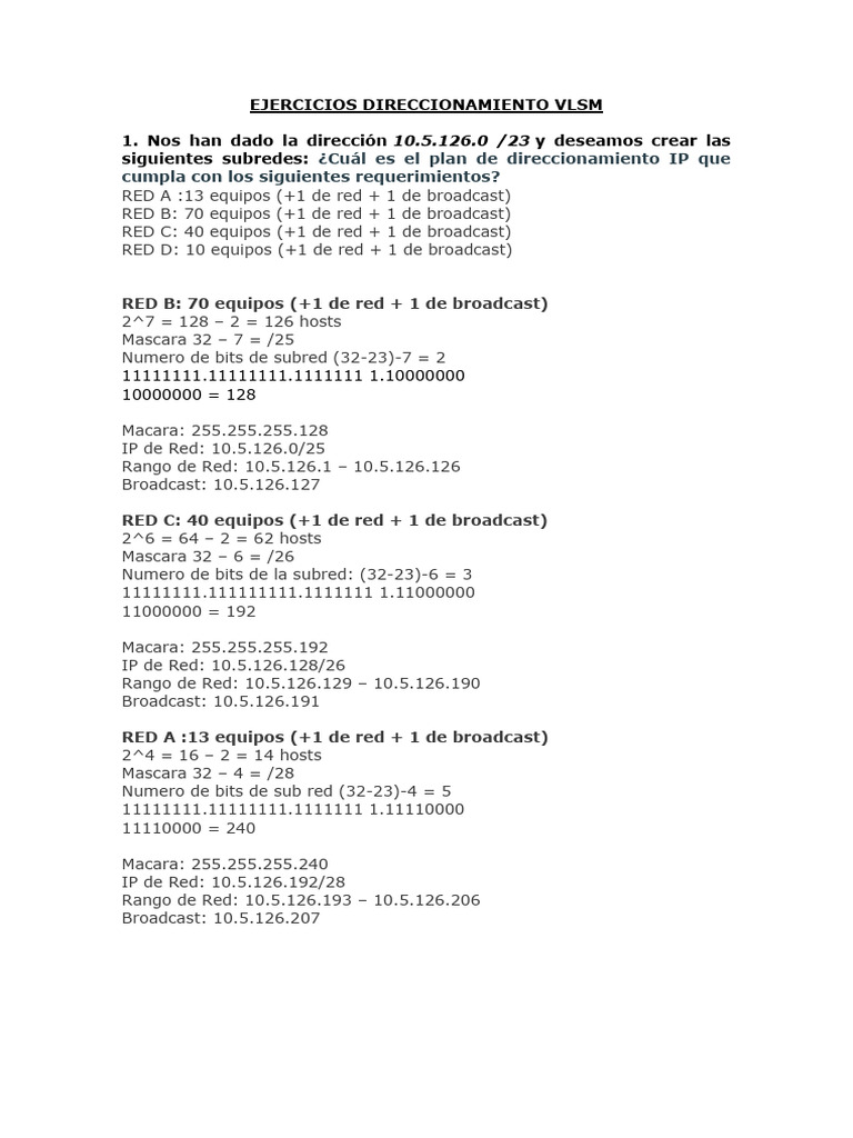 Ejercicios VLSM | Descargar gratis PDF | Dirección IP | Telecomunicaciones