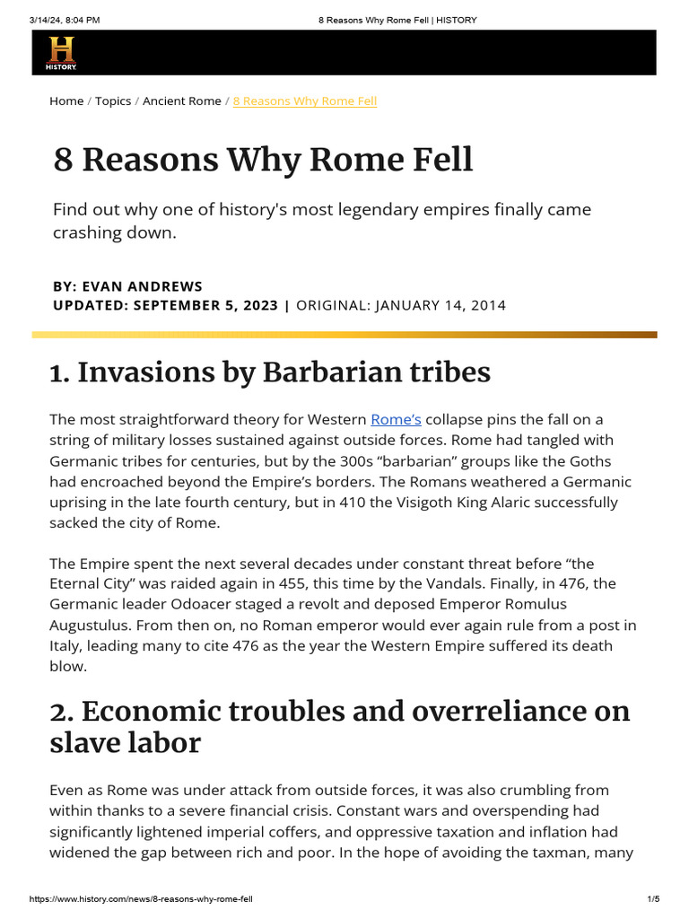8 Reasons Why Rome Fell - HISTORY | Download Free PDF | Byzantine ...