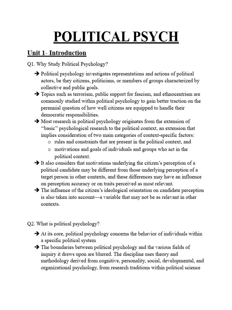 Political Psych Unit 1 | PDF | Psychology | Identity (Social Science)