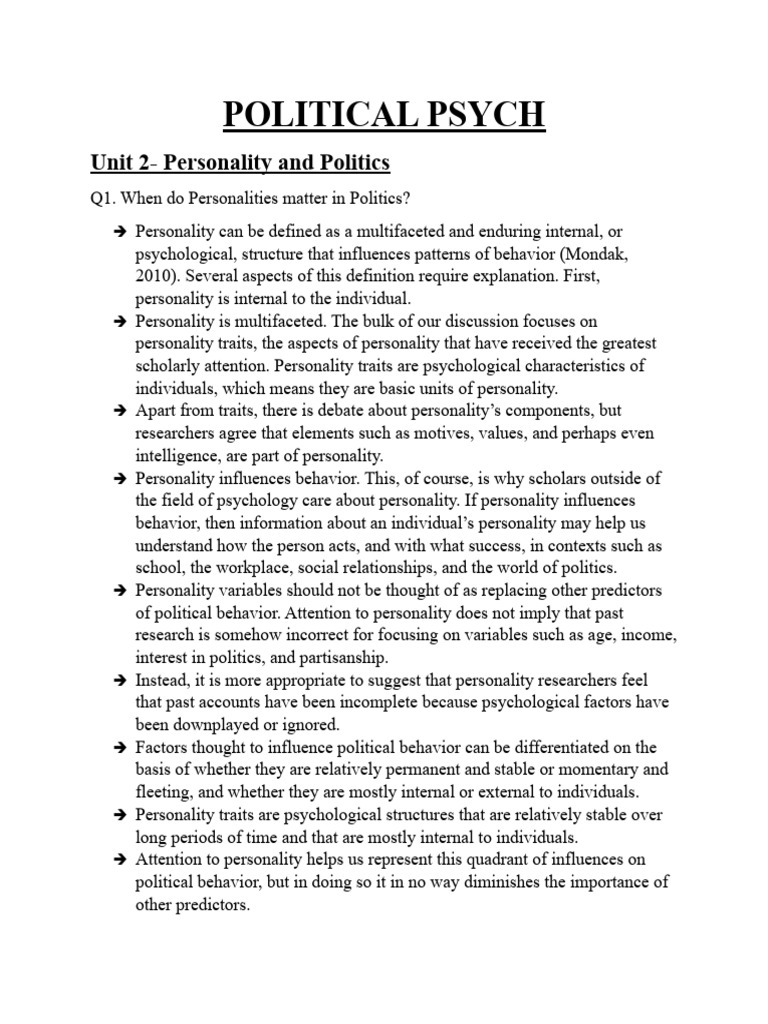 Political Psych Unit 2 | PDF | Attitude (Psychology) | Psychoanalysis