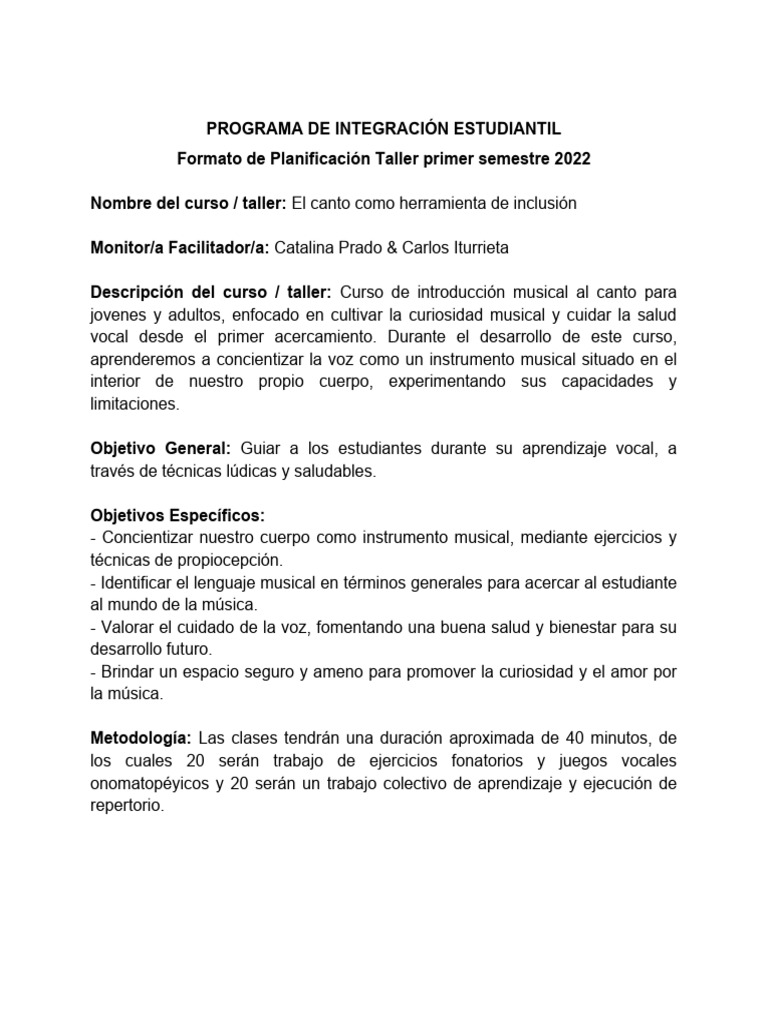 Programa de Integracion Estudiantil | PDF | Canto | Canciones