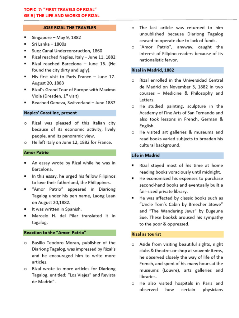 Rizal Topic 7 First Travels of Rizal | PDF | Classics